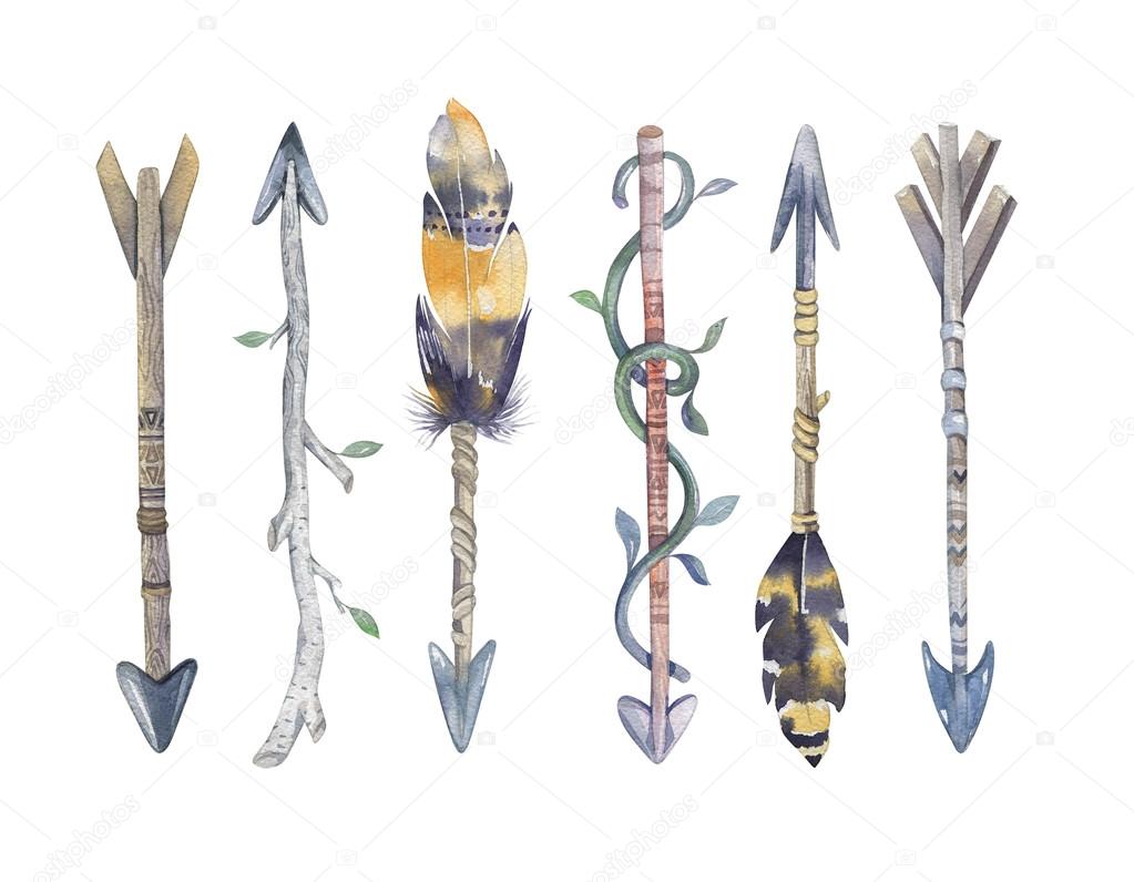 Watercolor colorful ethnicset of arrows in native american style Stock ...