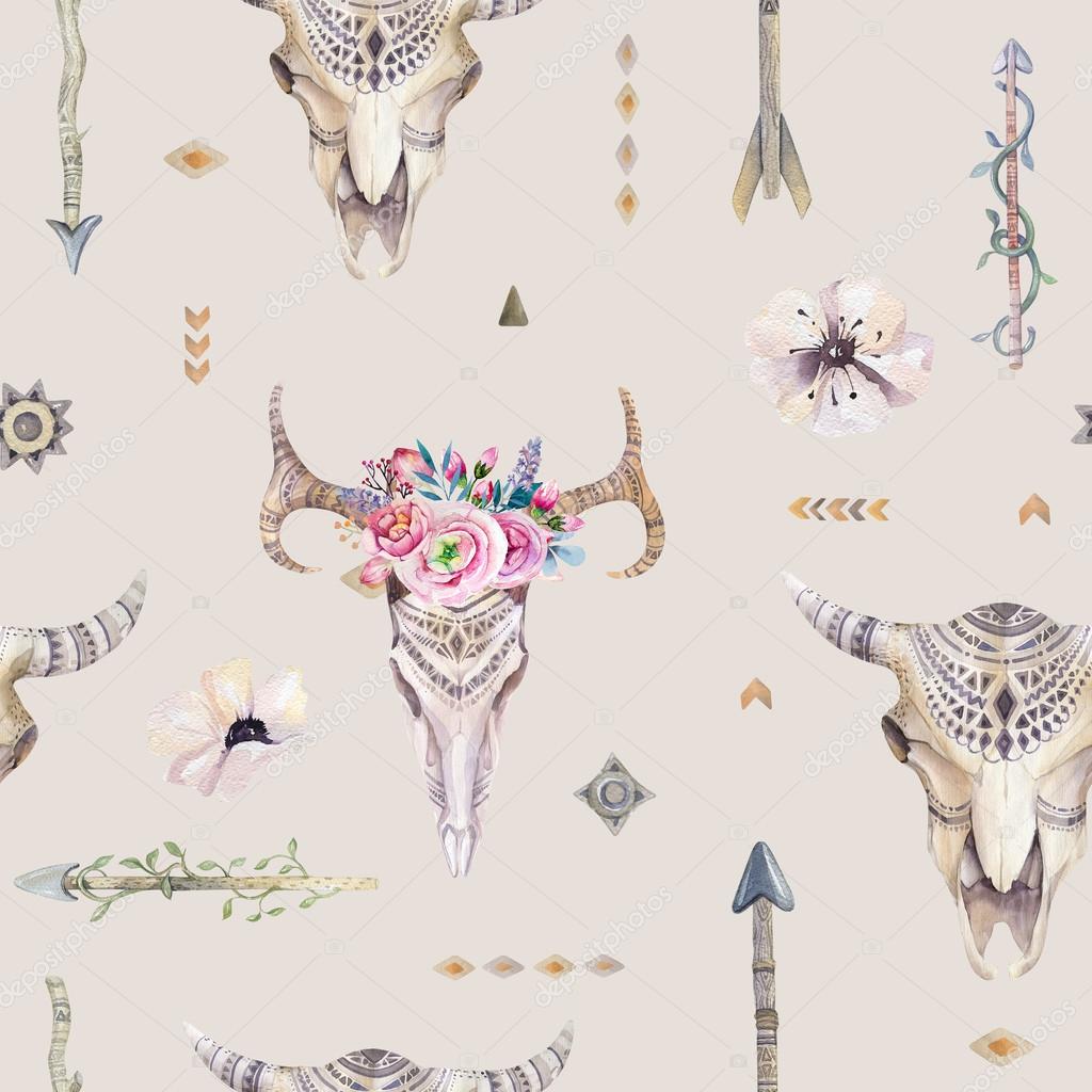 Aztec arrows, feathers, cow skulls — Stock Photo © mykef #108417990