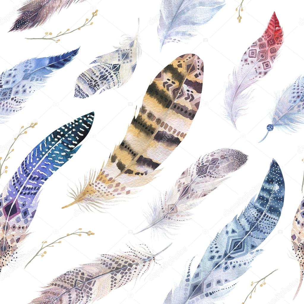Watercolor feathers pattern Stock Photo by ©mykef 124182464