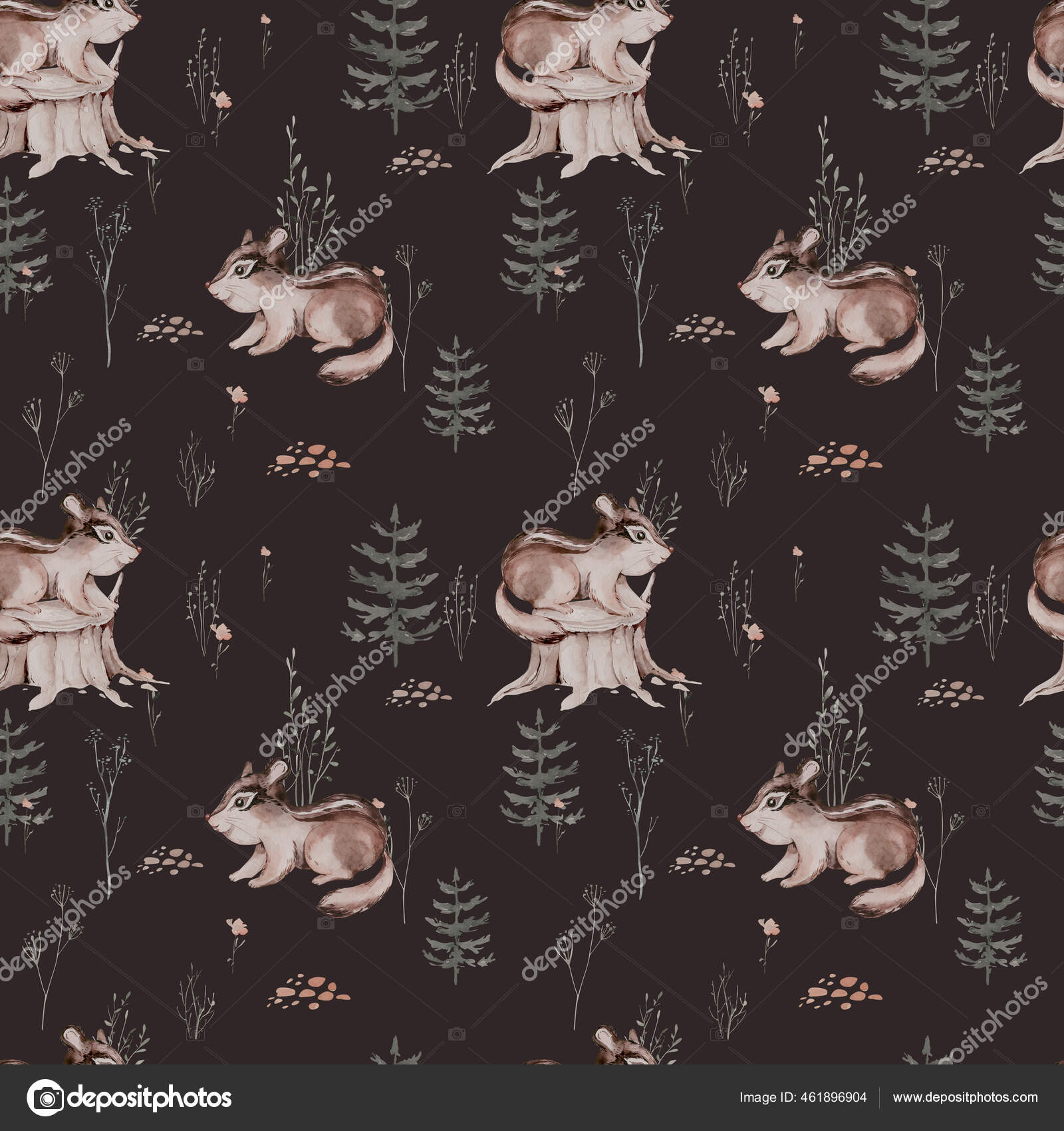Watercolor Woodland Animals Seamless Pattern Fabric Wallpaper ...