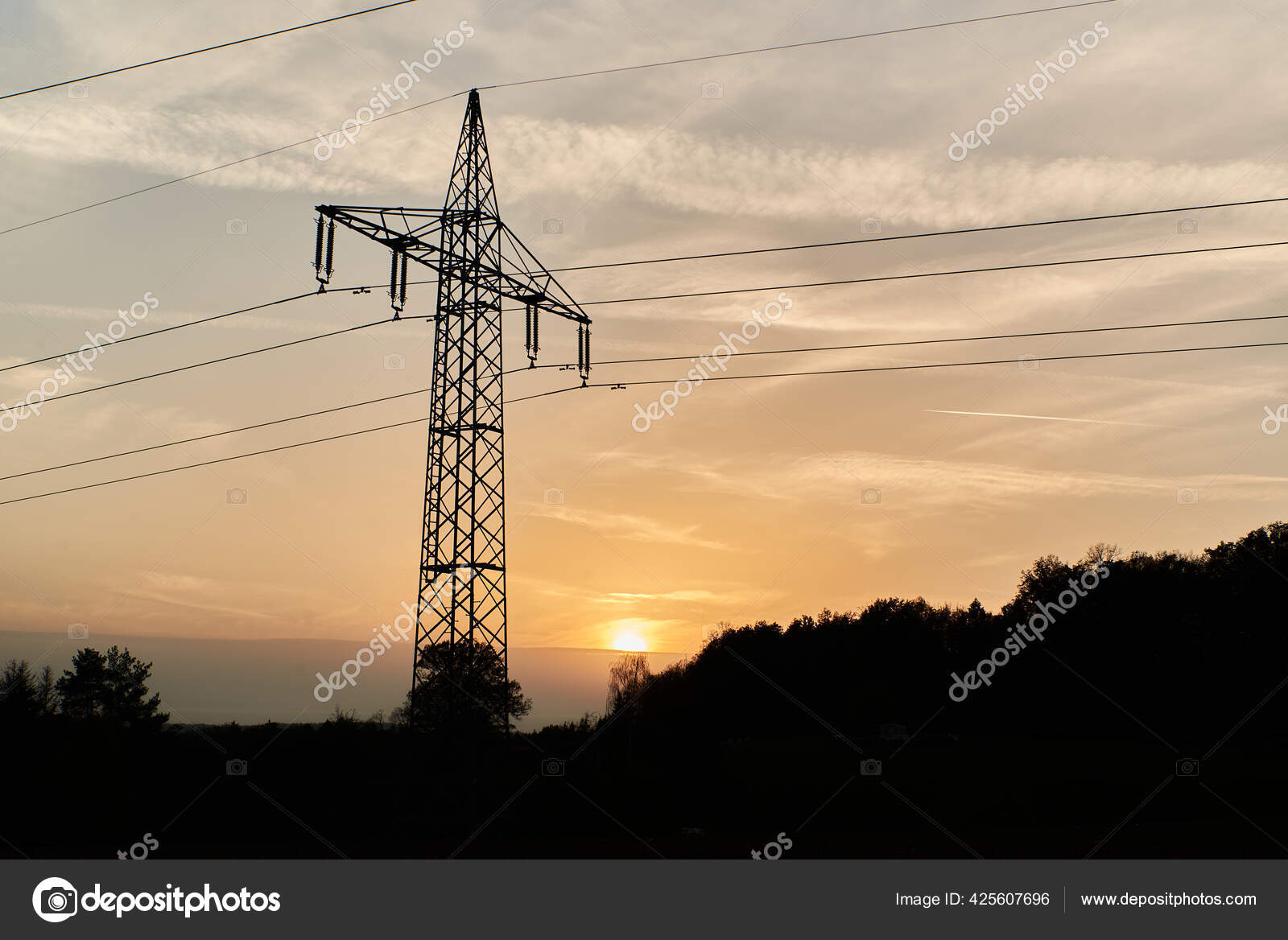 Large Transmission Tower Countryside Different Types Electricity Pylons ...