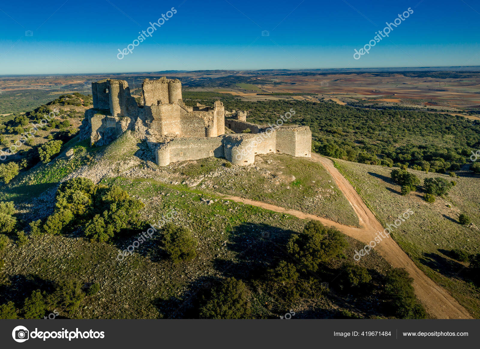 Aerial View Ruined Gothic Medieval Castle Puebla Almenara Spain Stock ...