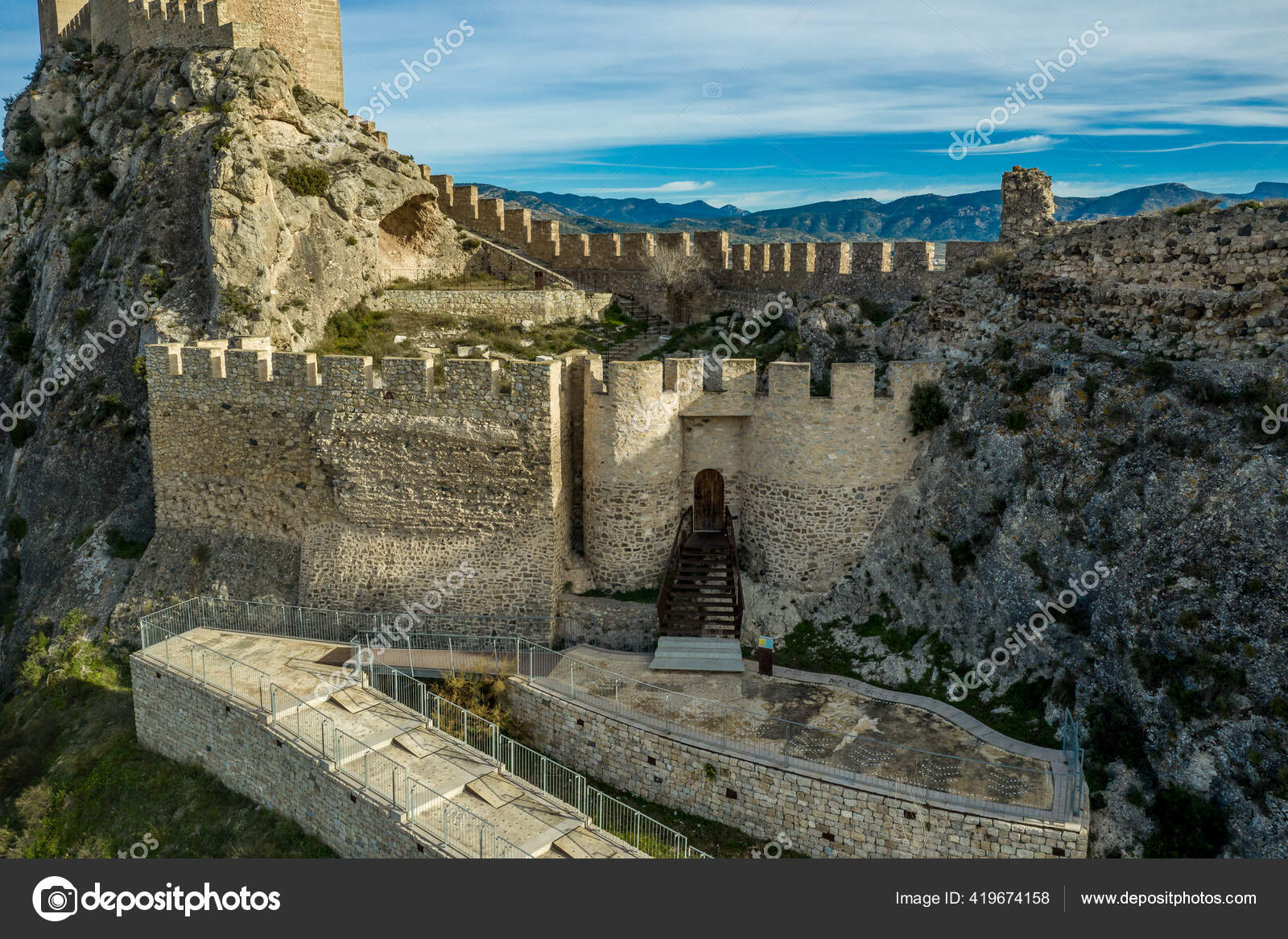 Aerial View Medieval Restored Sax Castle Two Rectangular Towers Two ...