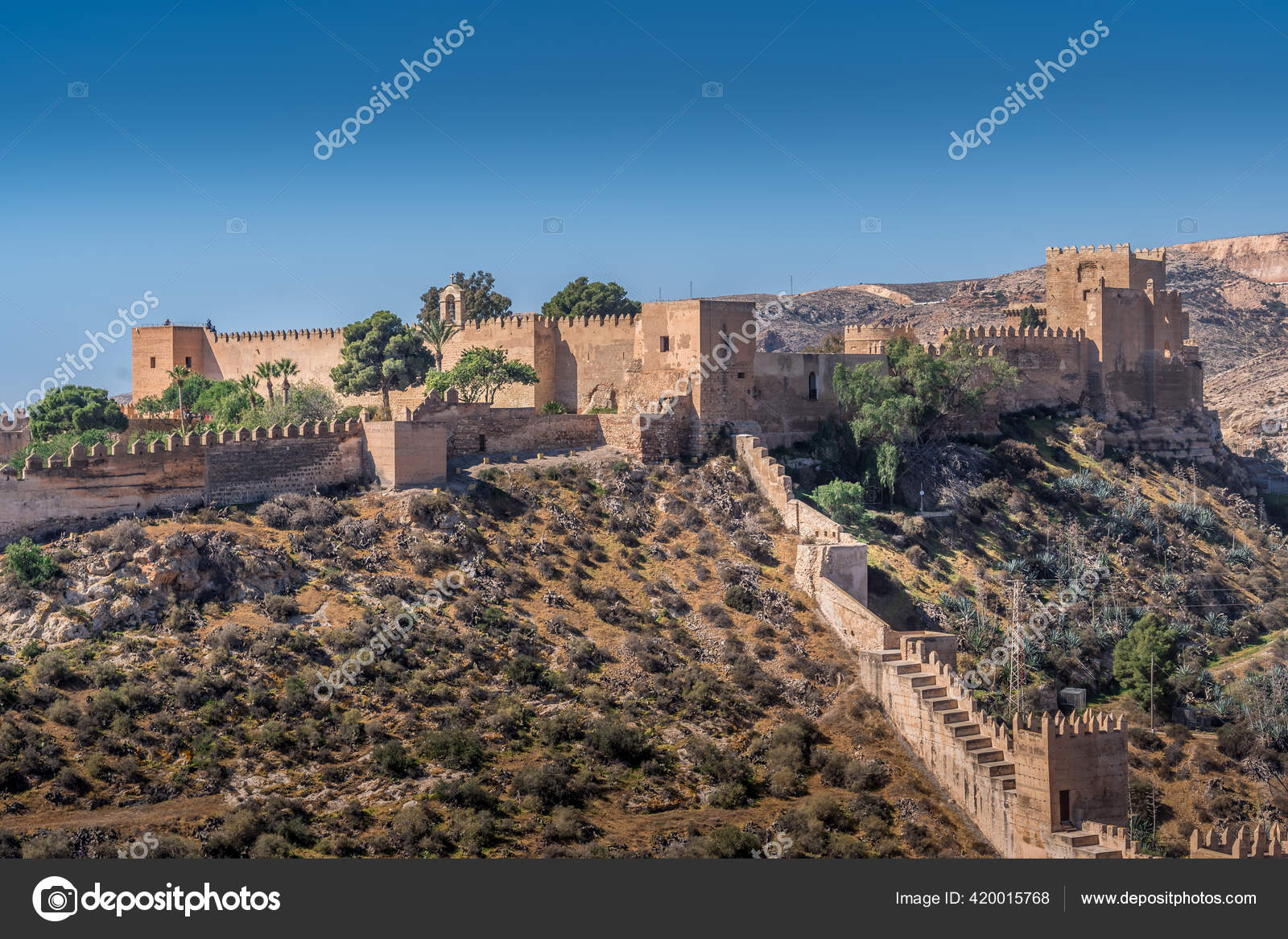 Almeria Medieval Castle Panorama Blue Sky Air Andalusia Spain Former ...