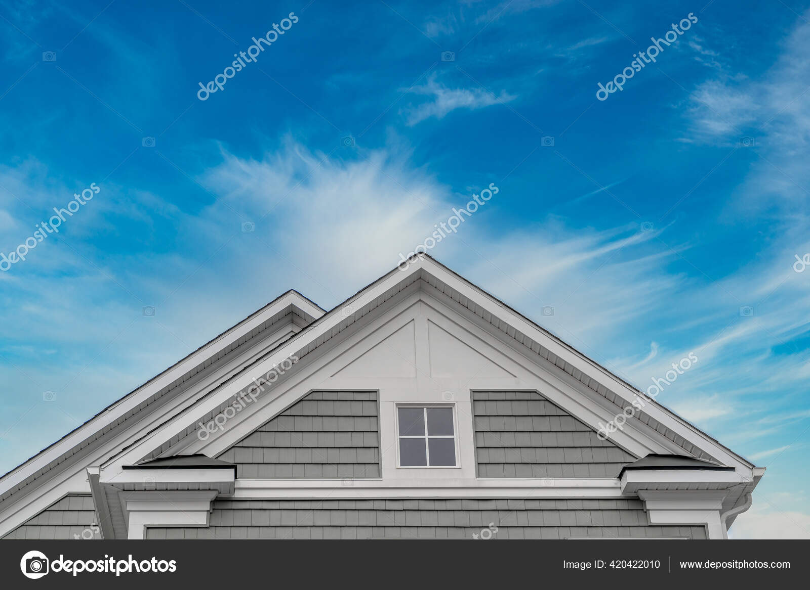 Triple Gable Facade Thick White Frame Triple Attic Window White Stock ...