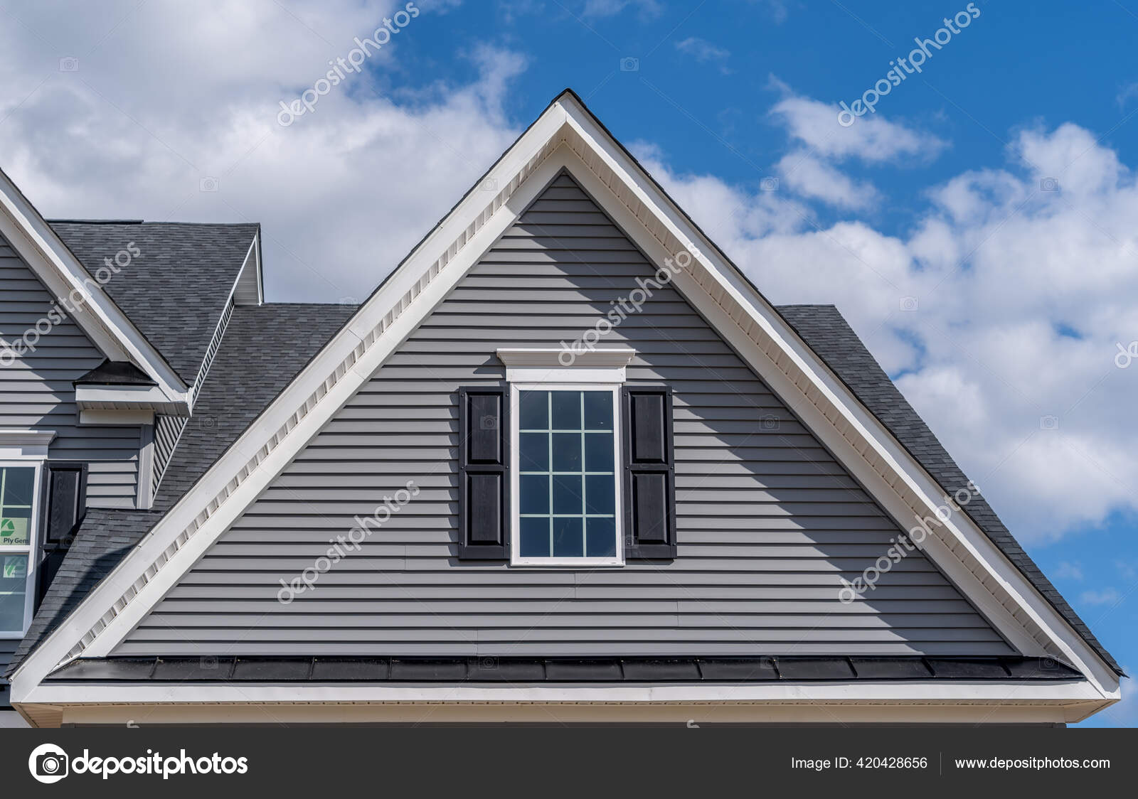 Gable Grey Horizontal Vinyl Lap Siding Double Hung Window White Stock ...