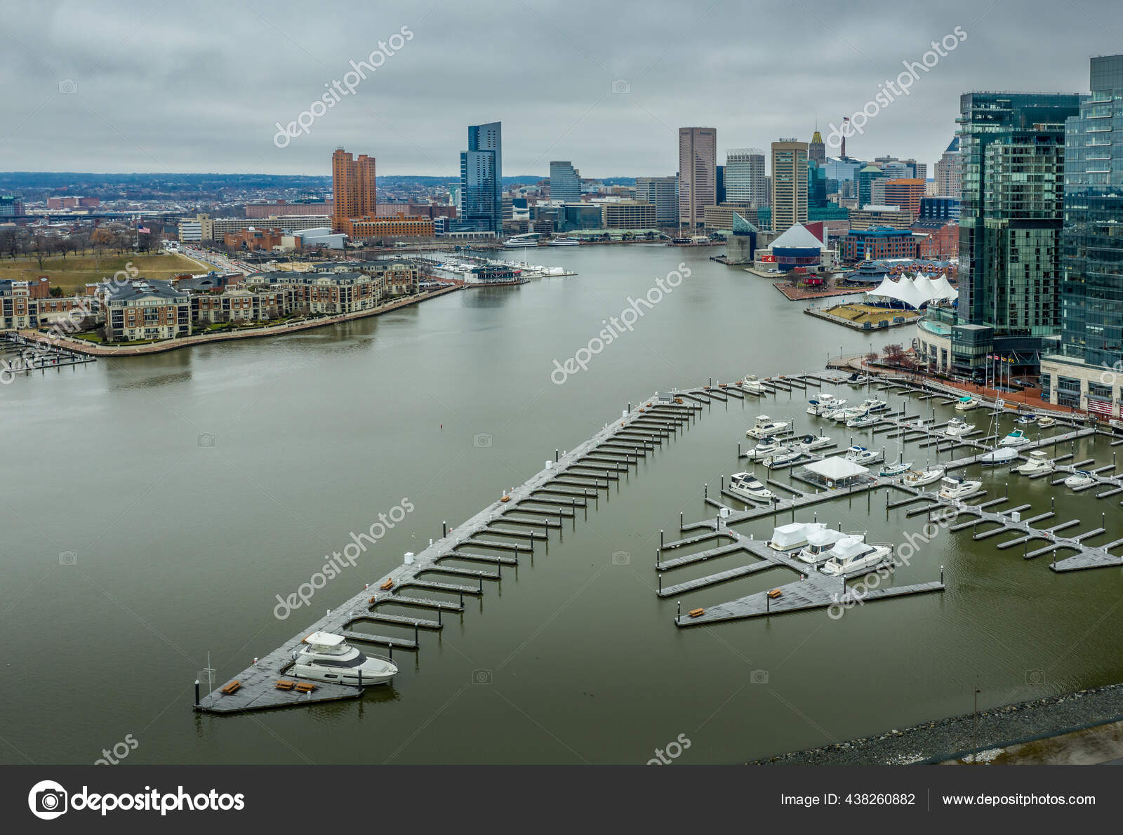 Aerial View Baltimore Skyline Skyscrapers Inner Harbor Fells Point ...