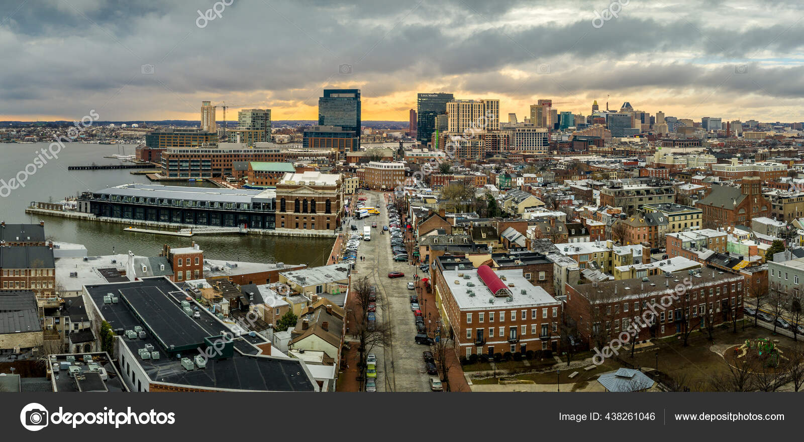 Aerial View Baltimore Skyline Skyscrapers Inner Harbor Fells Point ...