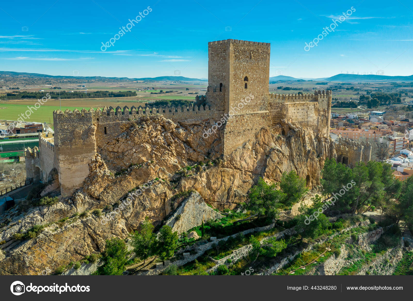 Aerial Panorama View Partially Restored Medieval Almansa Castle ...