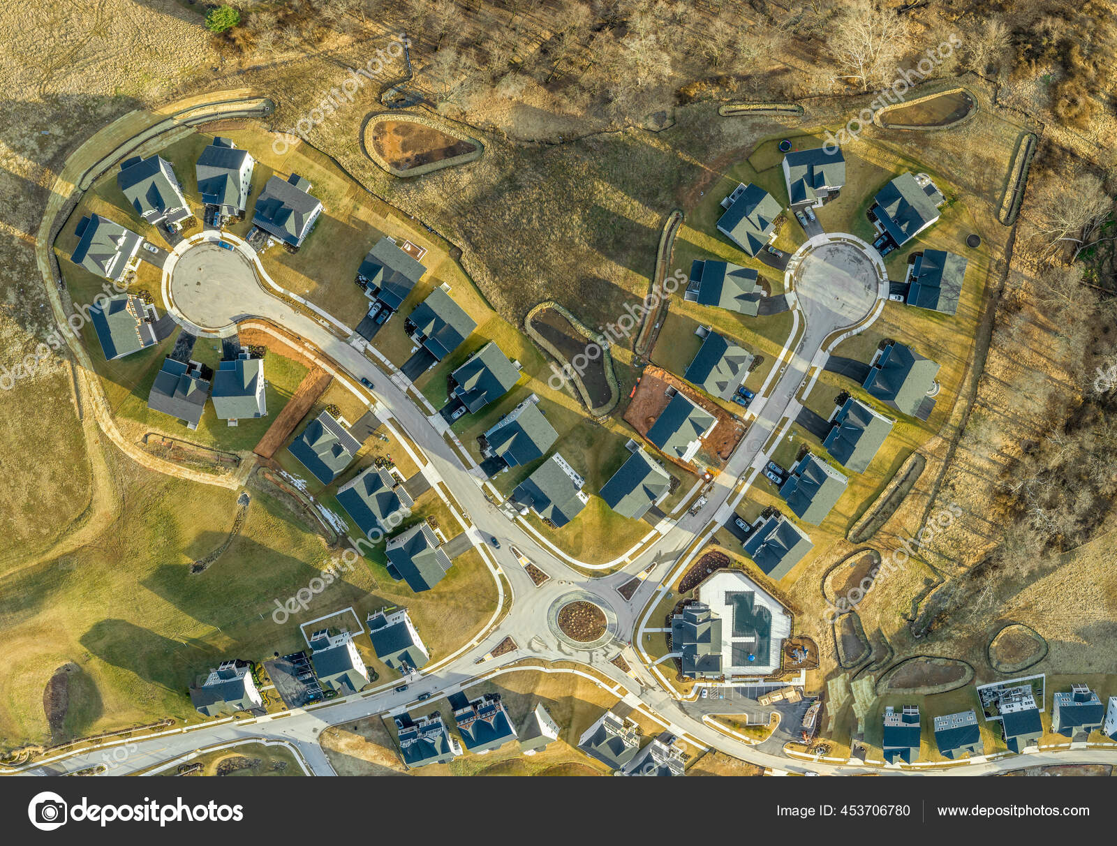 Aerial Top Ground Plan View Newly Constructed Single Family Real Stock ...