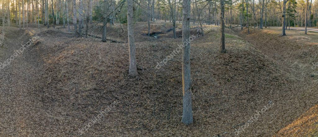 Vista aérea del trabajo de tierra confederado de Fort Johnson para ...