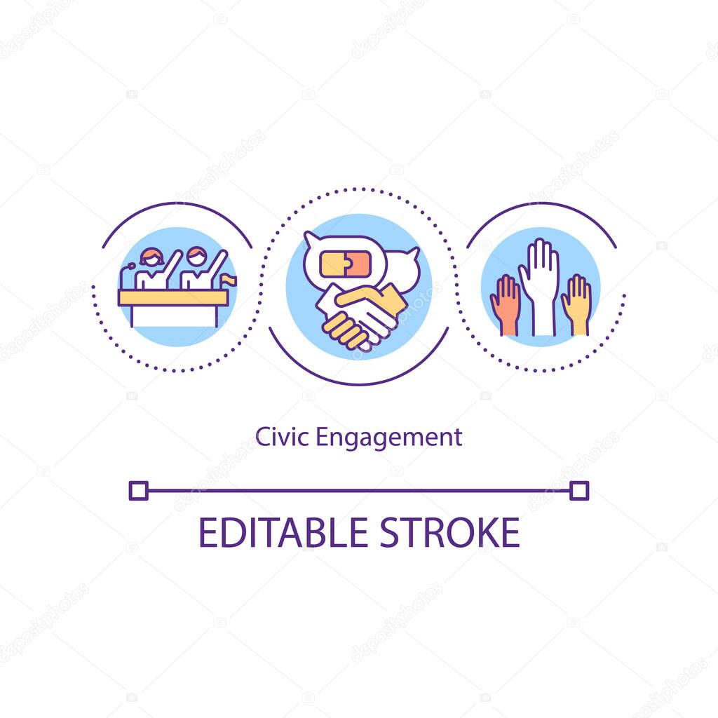 Icono del concepto de compromiso cívico. Acciones colectivas. Interés ...