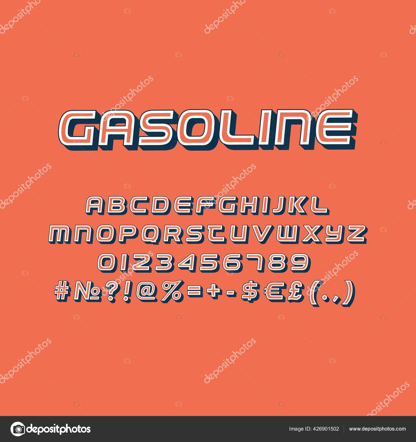 Gasoline Vintage Vector Alphabet Set Retro Bold Font Typeface Pop Stock ...