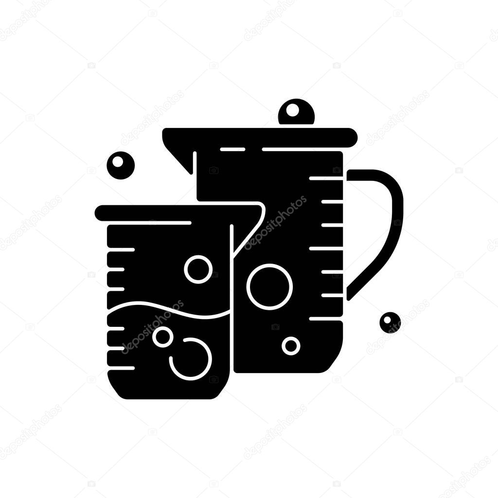 Icono del glifo negro del vaso de precipitados. Contenedor cilíndrico ...