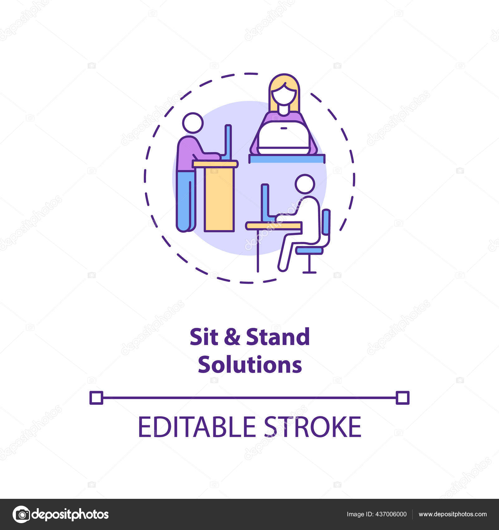 Sit Stand Solutions Concept Icon Workplace Design Idea Thin Line Stock ...