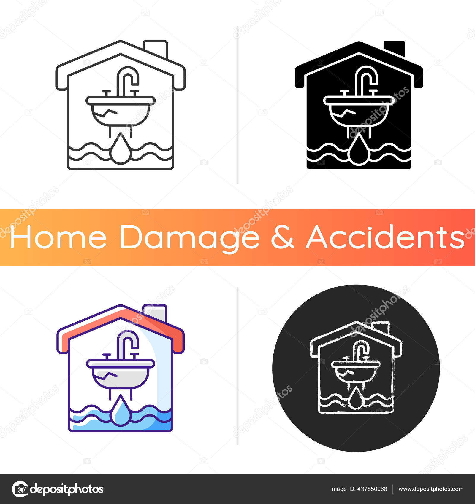 Water Damage Icon Flooding Water Leak Structural Foundational Damages ...