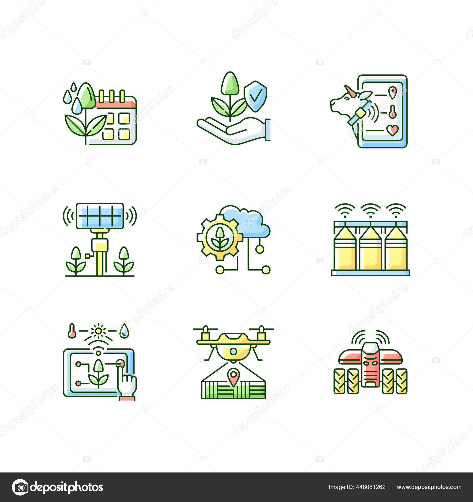 Innovation Technology Rgb Color Icons Set Farm Automation Smart ...