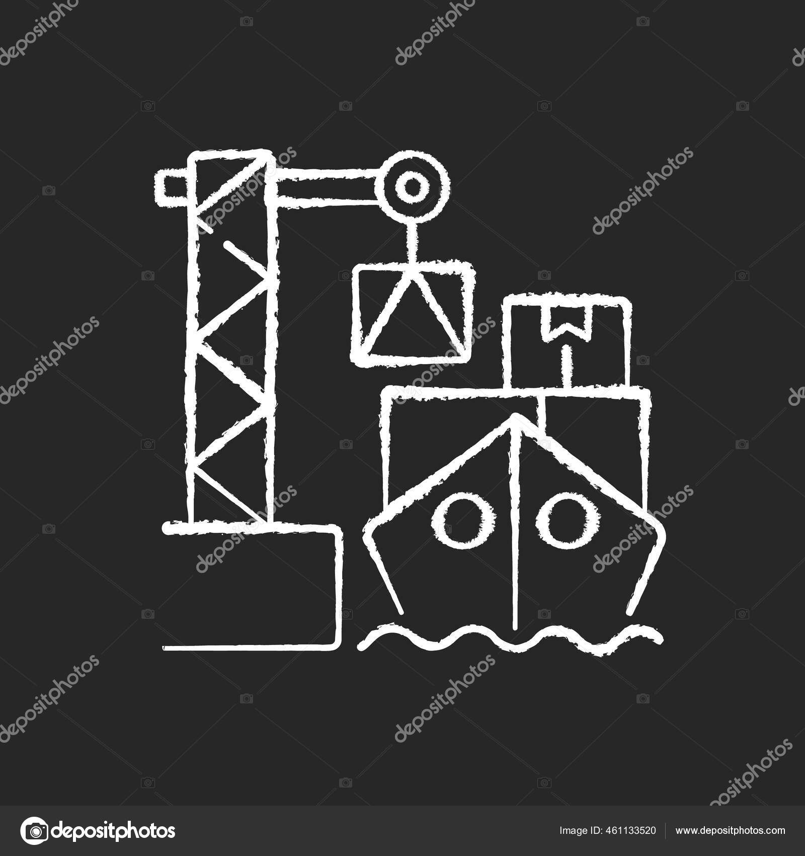 Cargo Loading Chalk White Icon Black Background Container Ship Vessel ...
