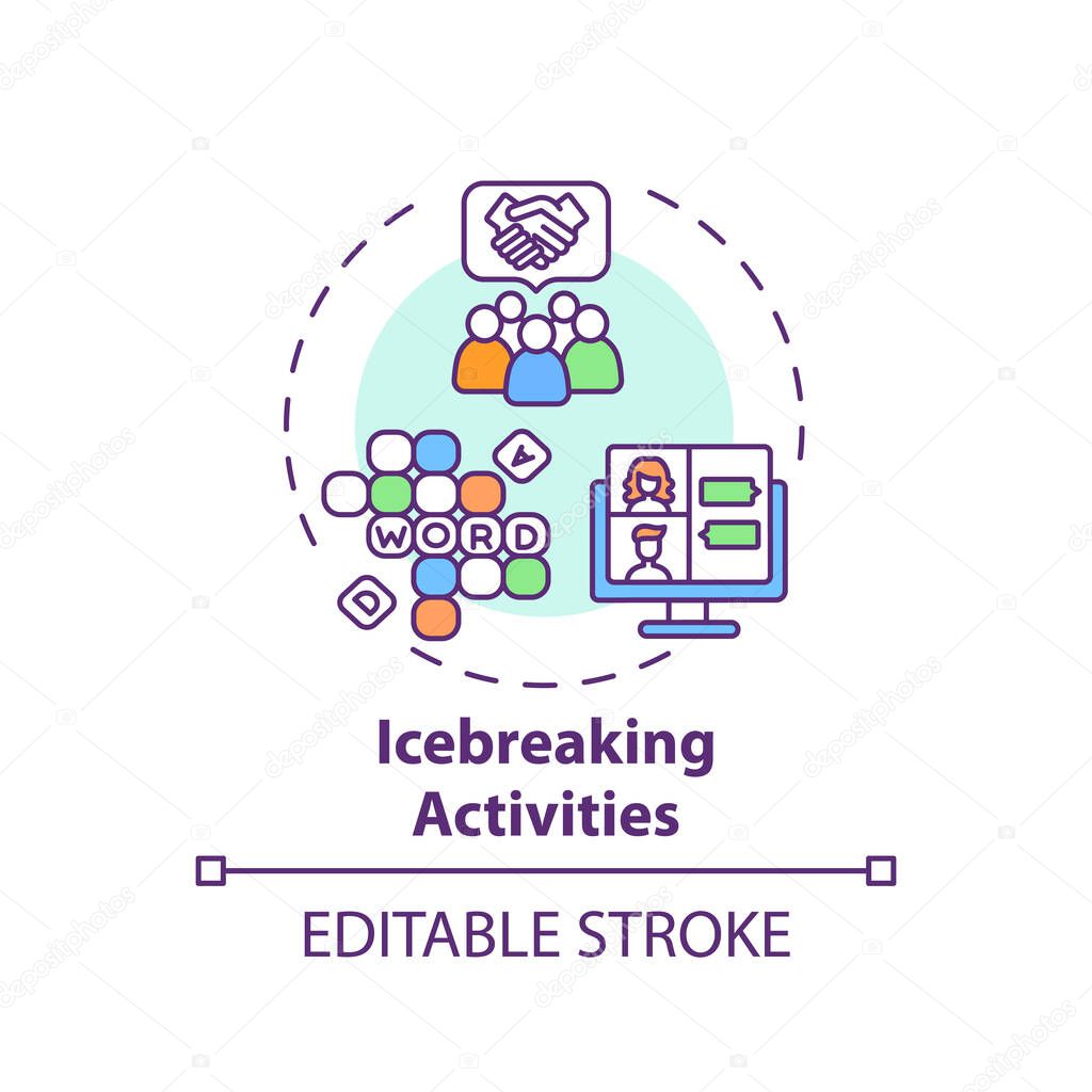 Icono de concepto de actividades rompehielos. Eventos virtuales idea de ...