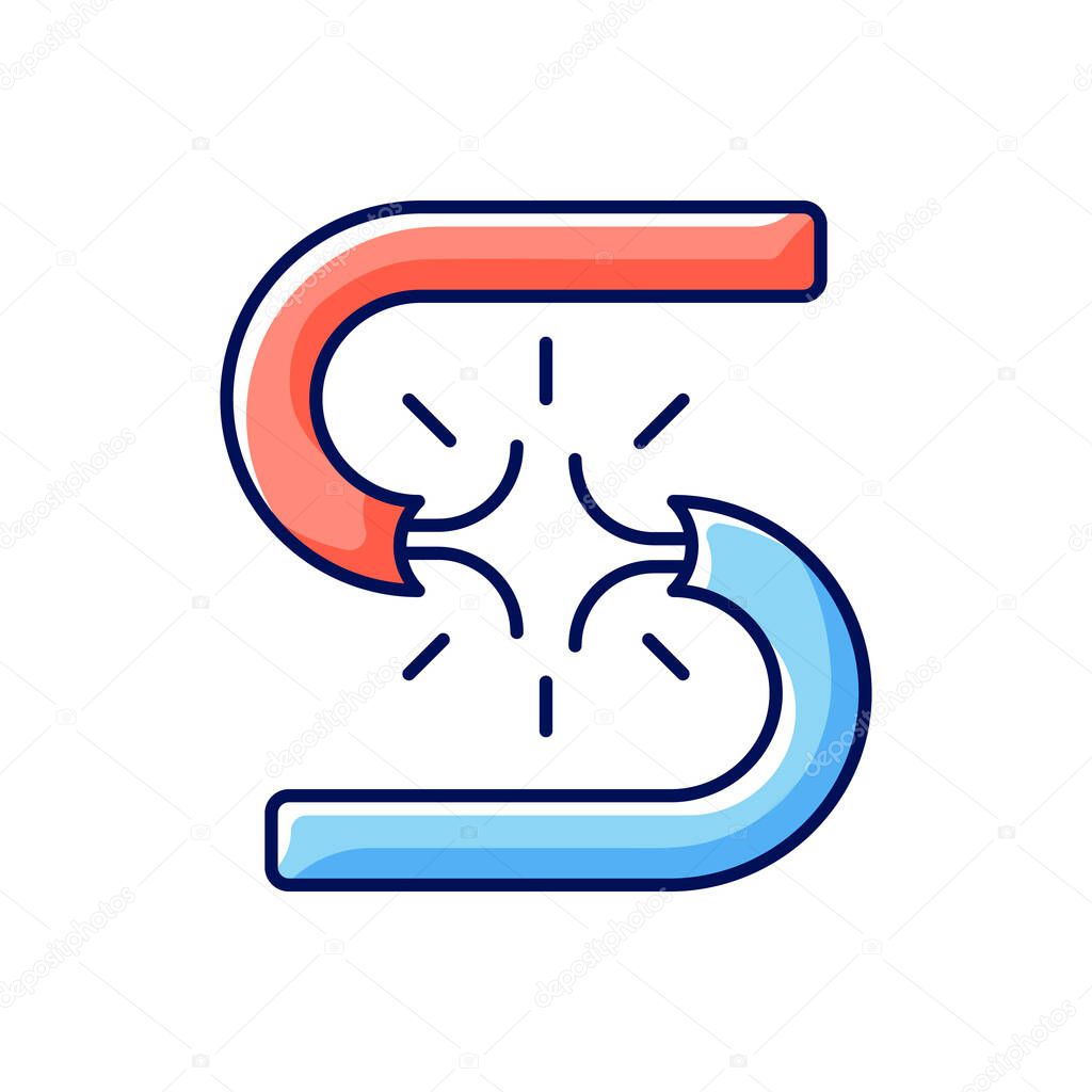 Cortocircuito icono de color RGB. Exceso de transmisión de tensión ...