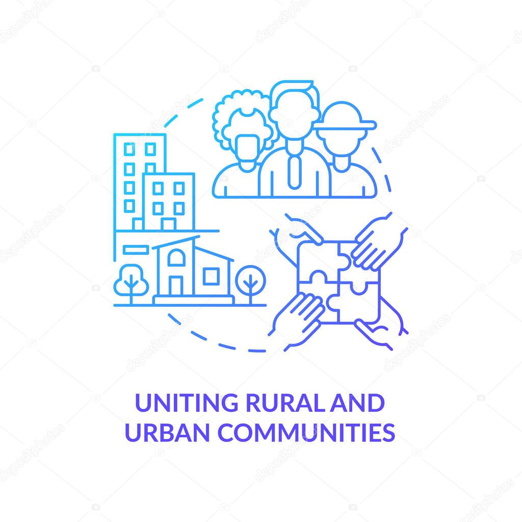 Unir el icono conceptual de comunidades rurales y urbanas. Aumento del ...
