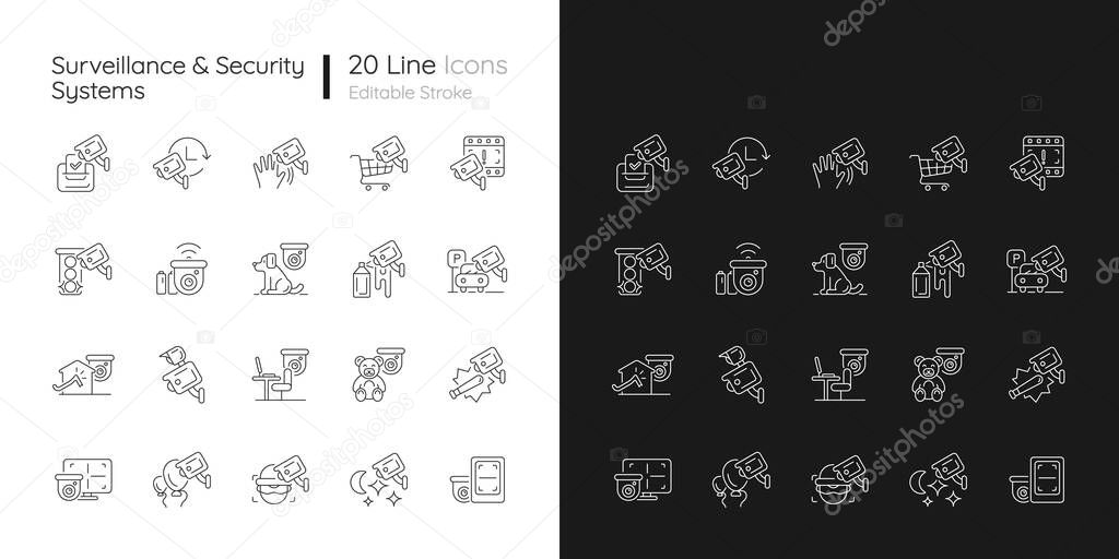 Sistemas de vigilancia y seguridad: iconos lineales configurados para ...