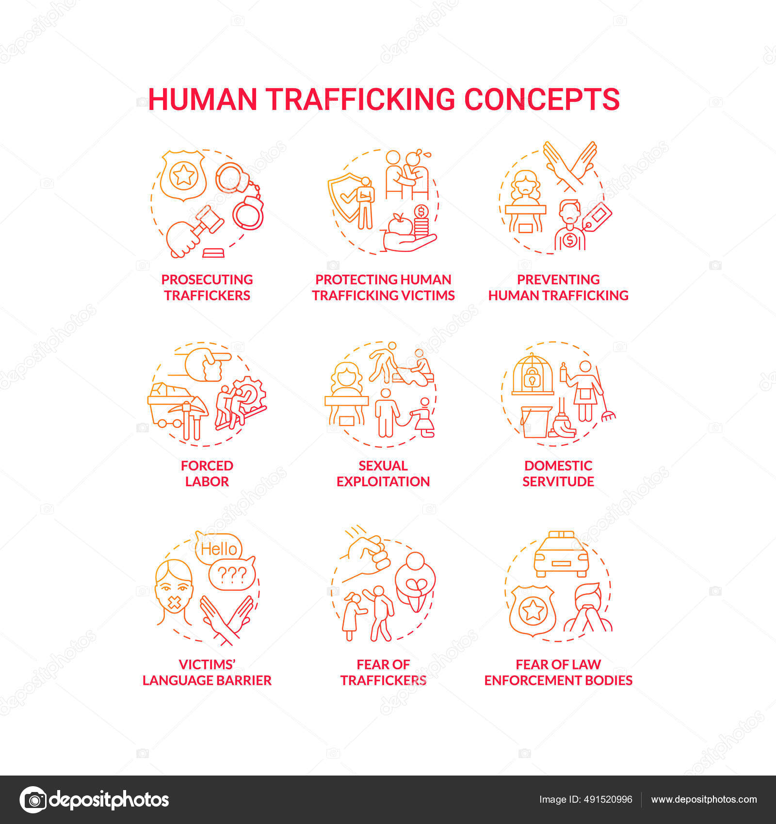 Human Trafficking Red Concept Icon Set Human Smuggling Idea Thin Stock ...