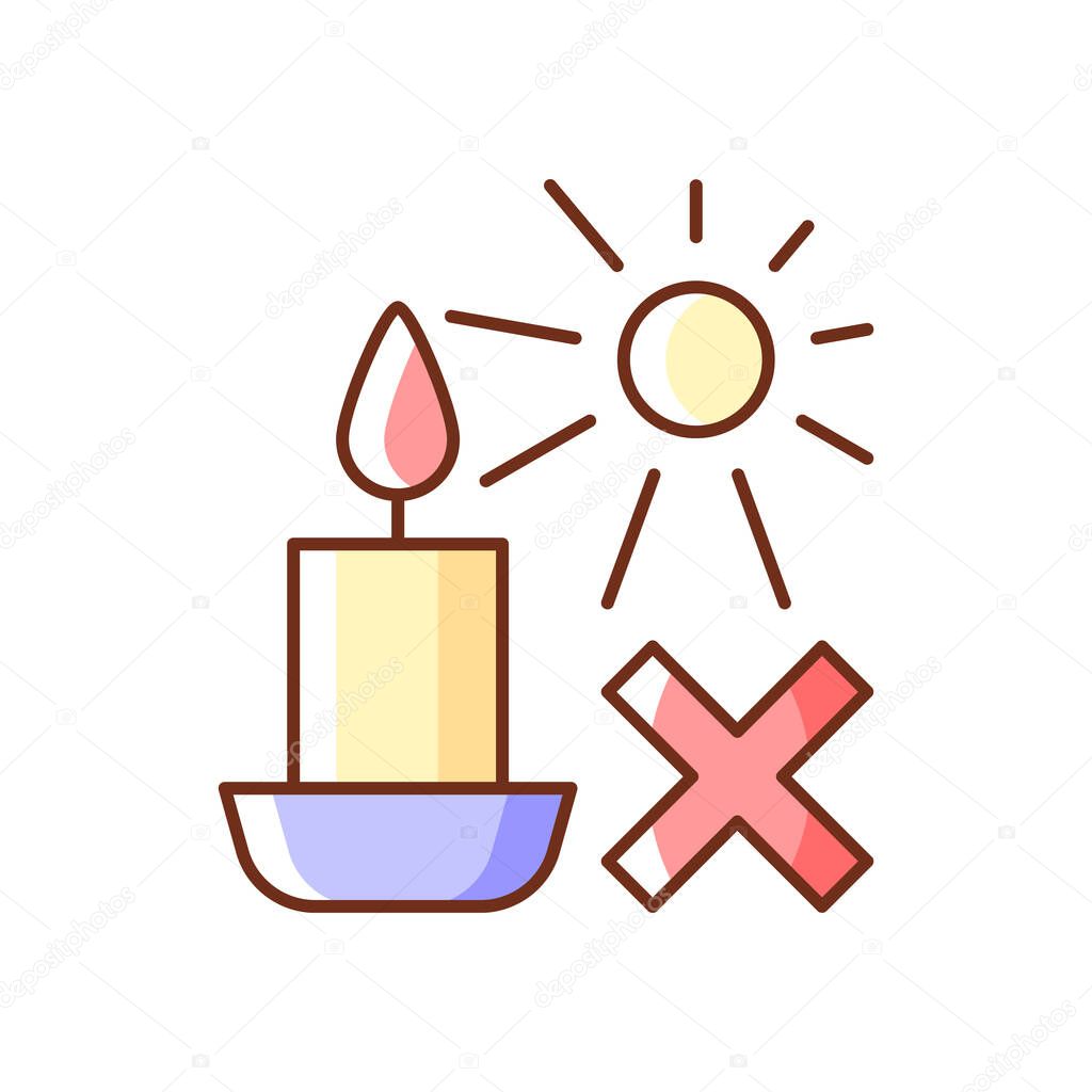 Proteja las velas de la luz solar directa icono de etiqueta manual de ...