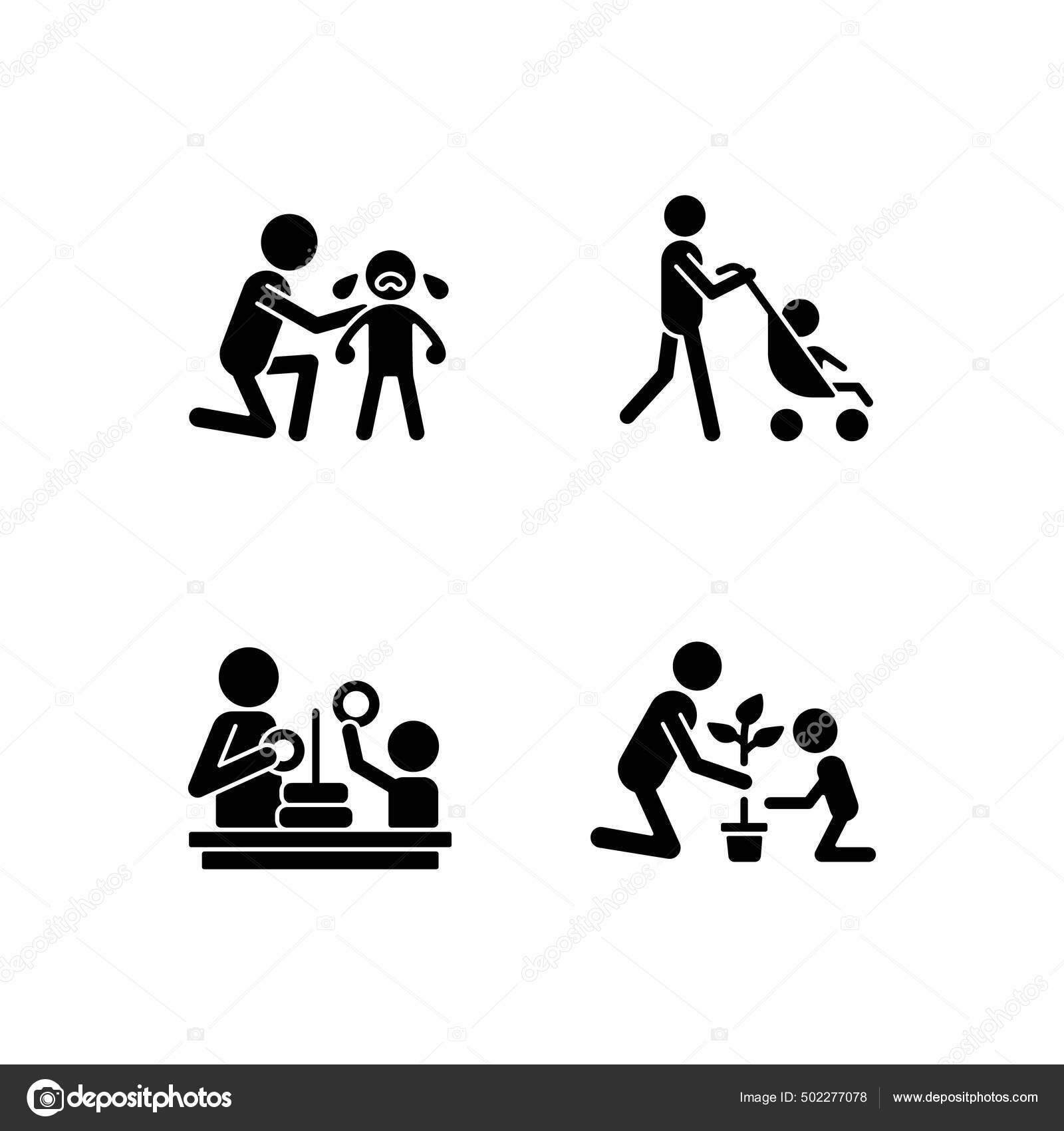 Parental Involvement Black Glyph Icons Set White Space Comforting ...