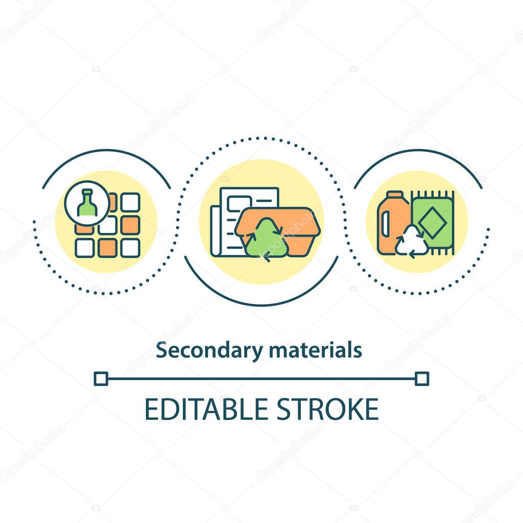 Icono de concepto de materiales secundarios. Desperdicios en bicicleta ...