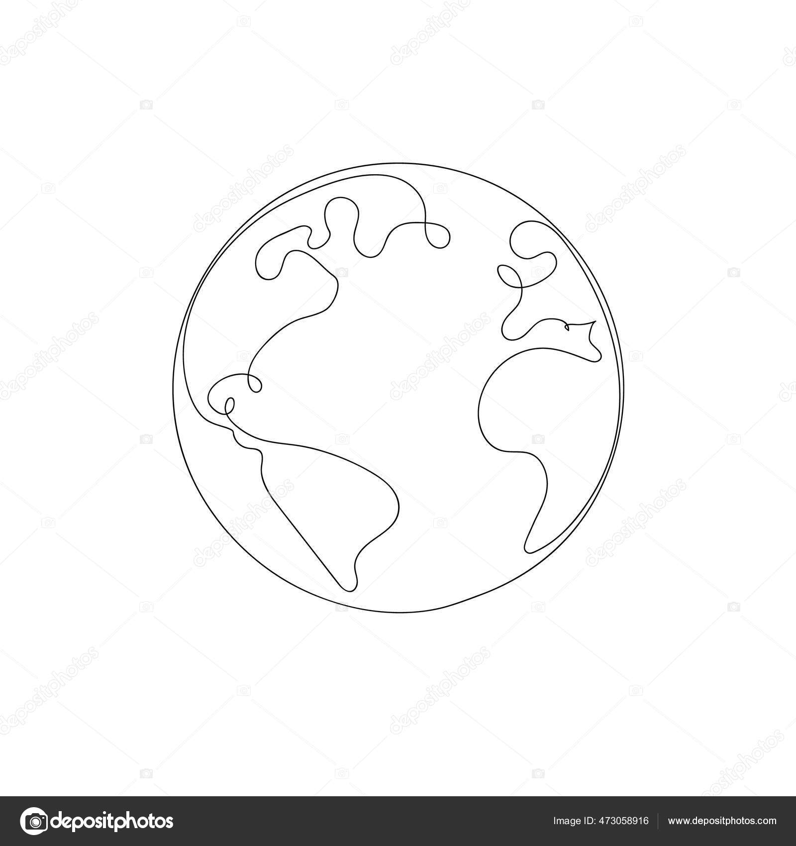 Earth Globe One Line Drawing World Map Vector Illustration Minimalist ...