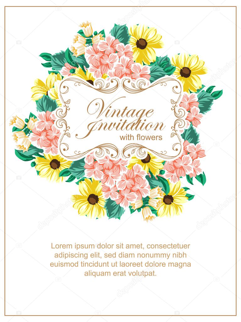 Floral vintage invitation card Stock Vector by ©All-about-Flowers 120083932