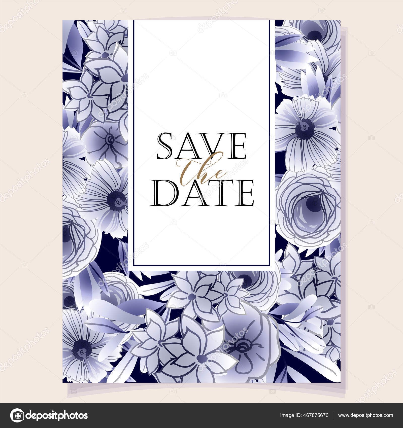 Vector Card Template Pattern Dark Blue Flowers Design Invitation Card ...