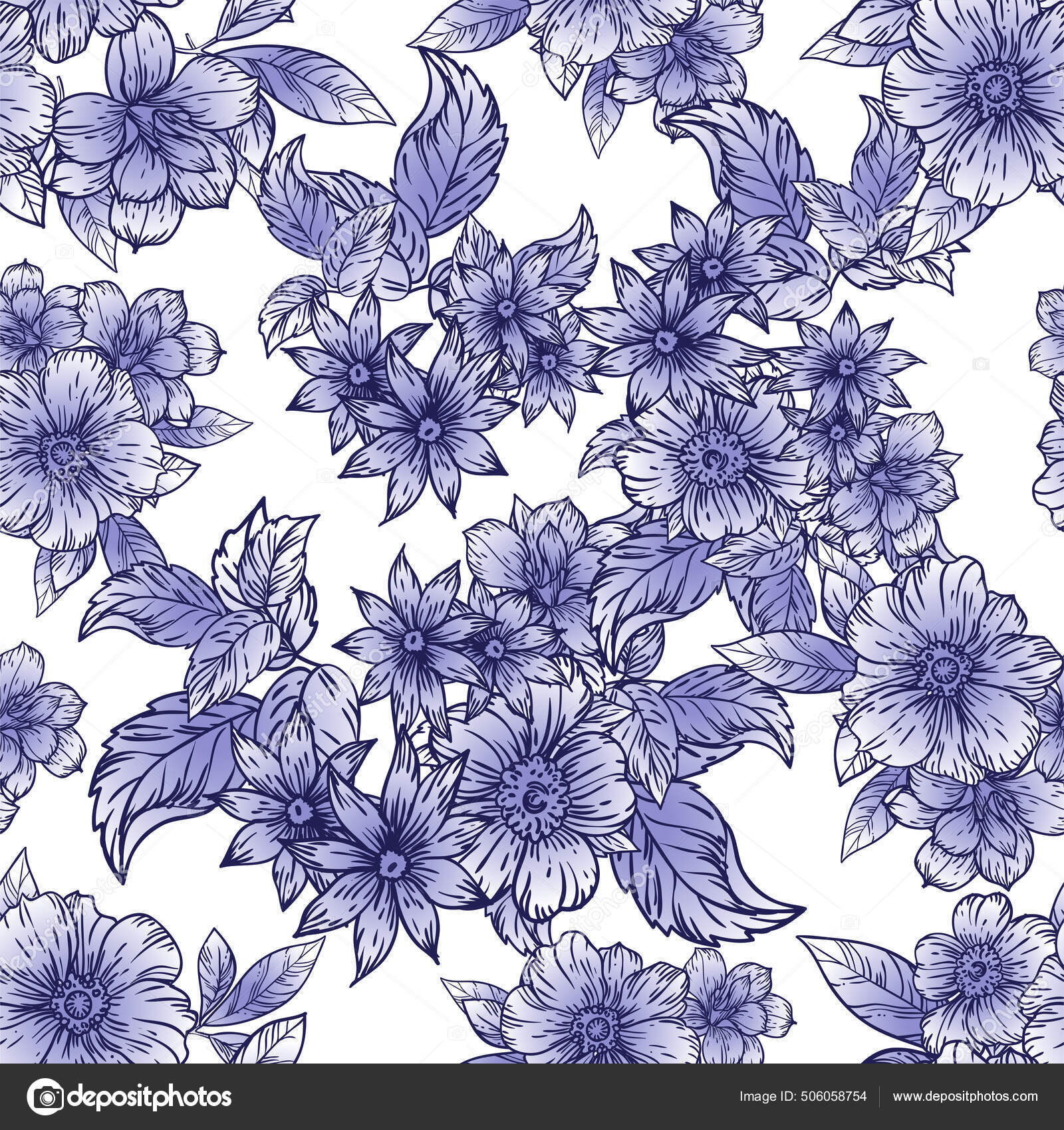 Vector Illustration Beautiful Flowers Pattern Background Stock ...