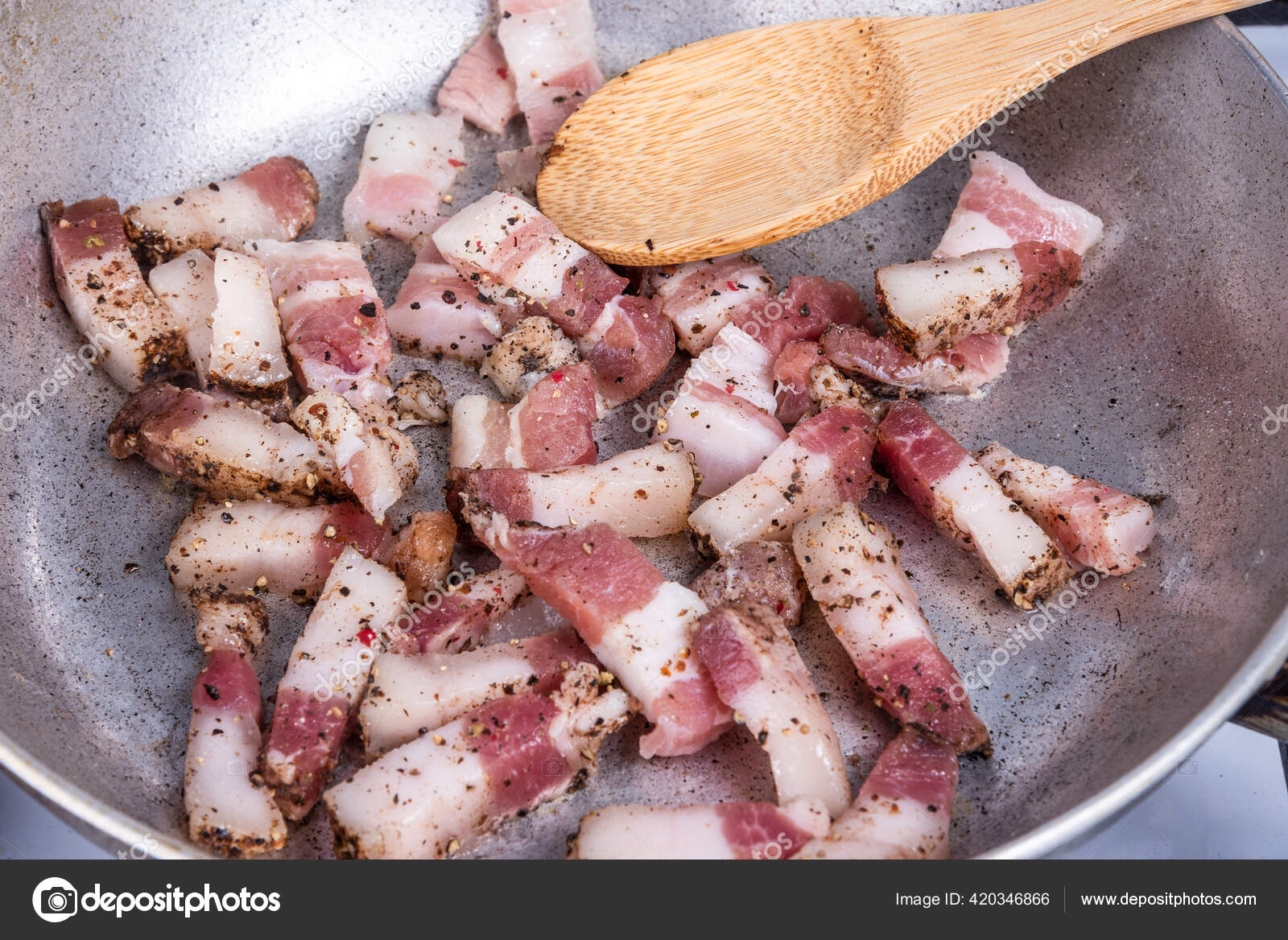 Pancetta Chunks Fried Pan Make Pasta Sauce — Stock Photo © imarksm ...
