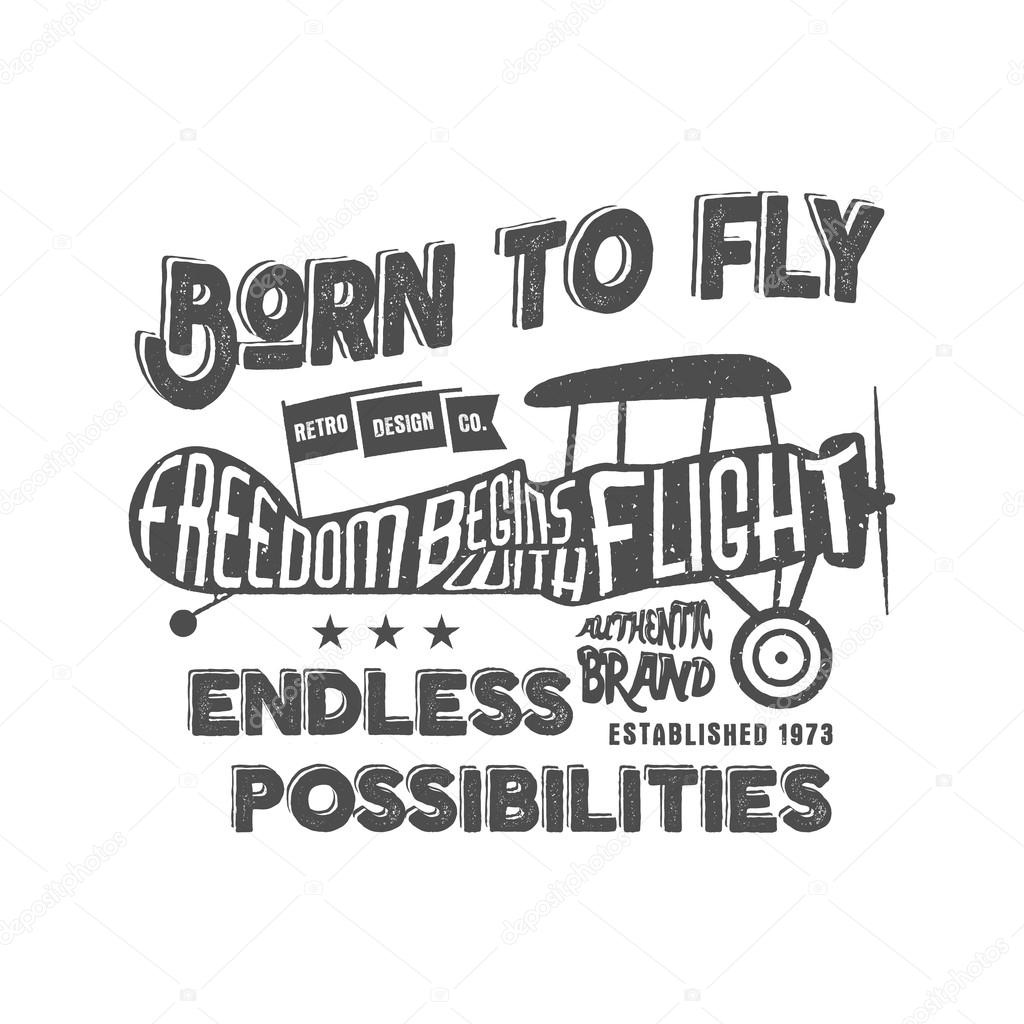 Vintage airplane lettering for printing. Vector prints, old school ...