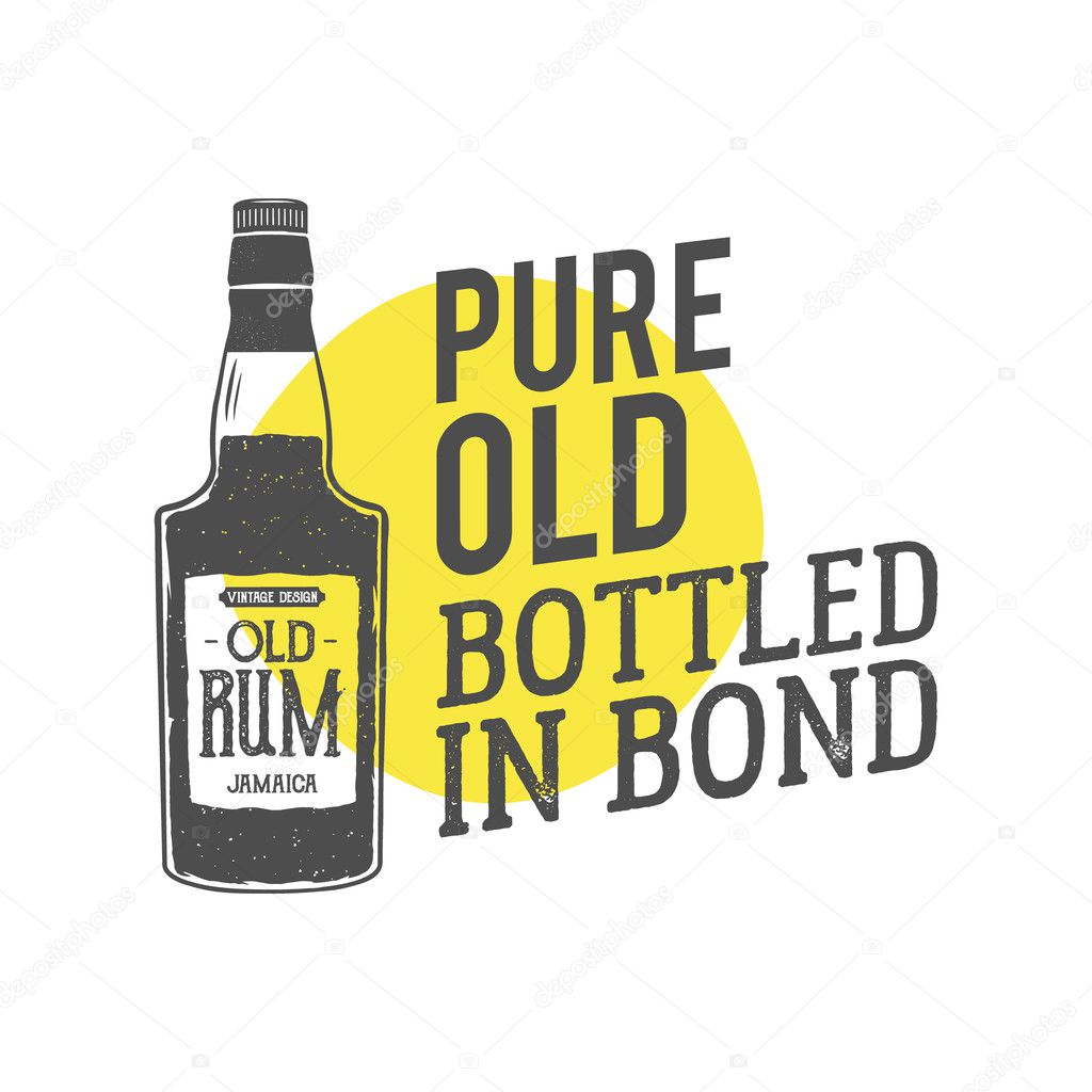 Vintage handcrafted label, emblem with old rum bottle and vector slogan ...