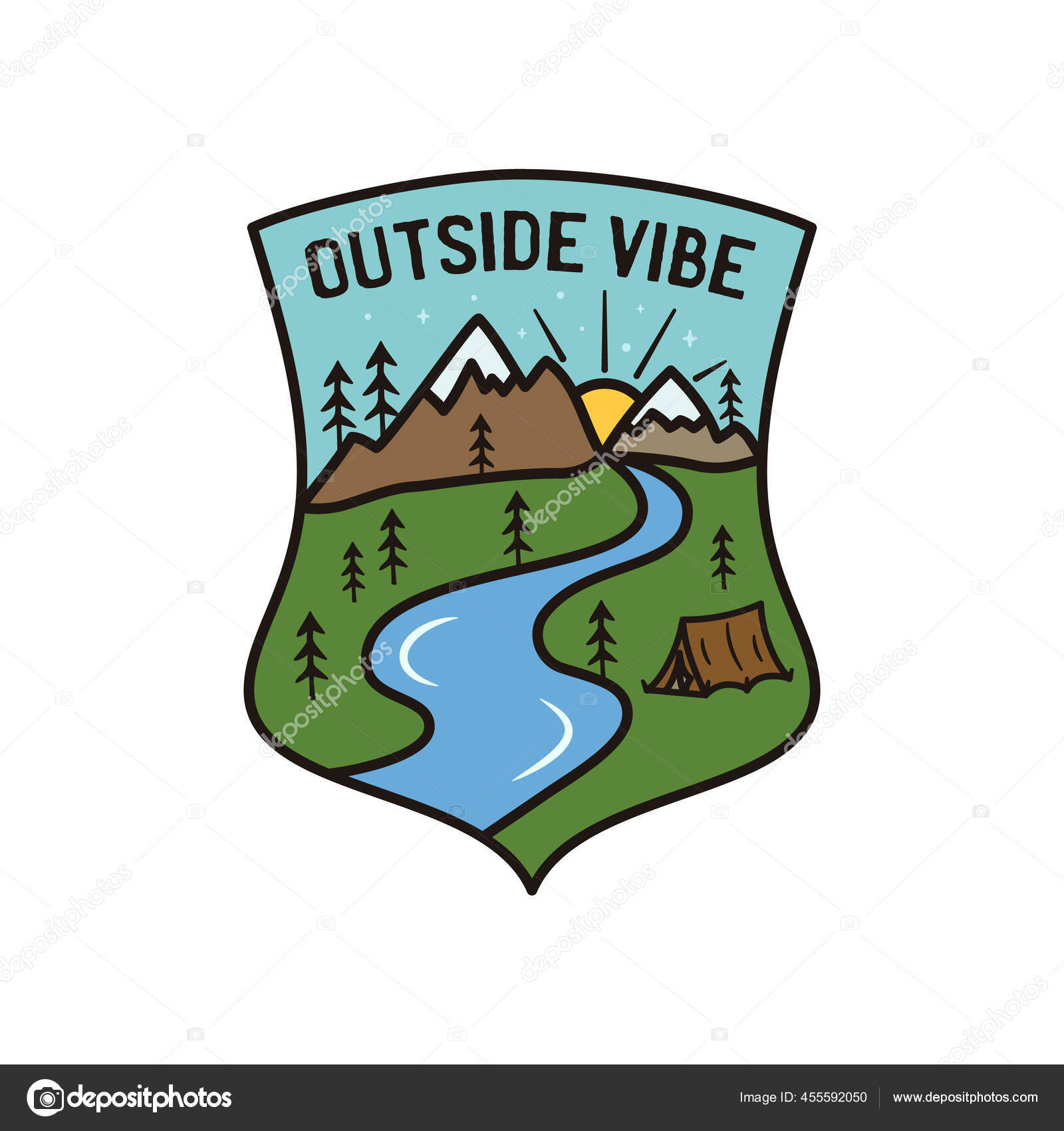 Vintage outside vibe logo, adventure emblem design with mountains scene ...