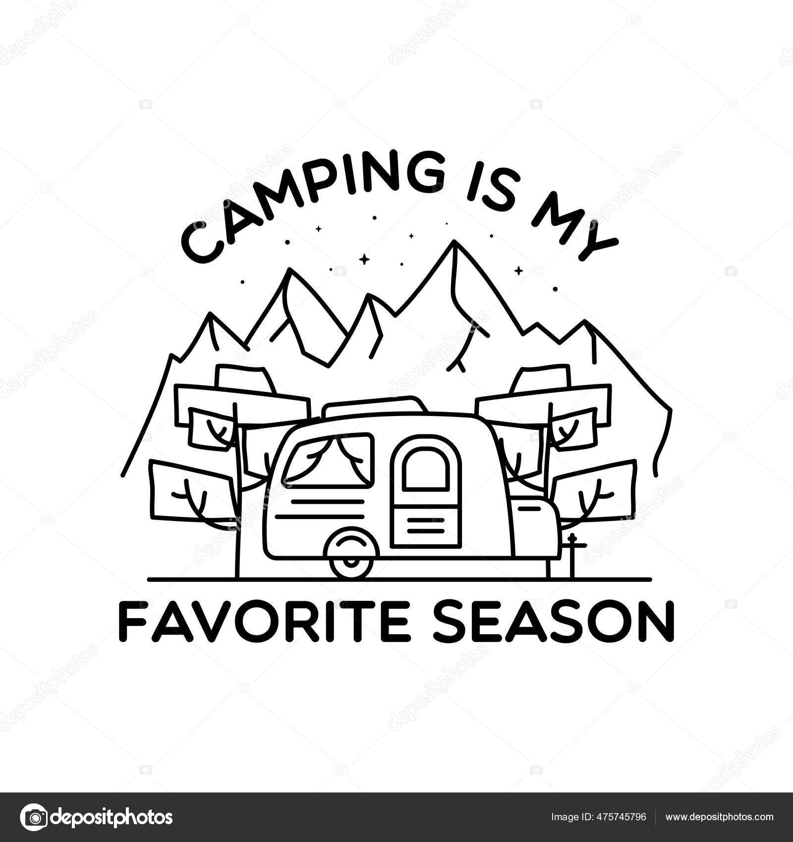 Camping line art logo design. Vintage adventure linear badge design ...