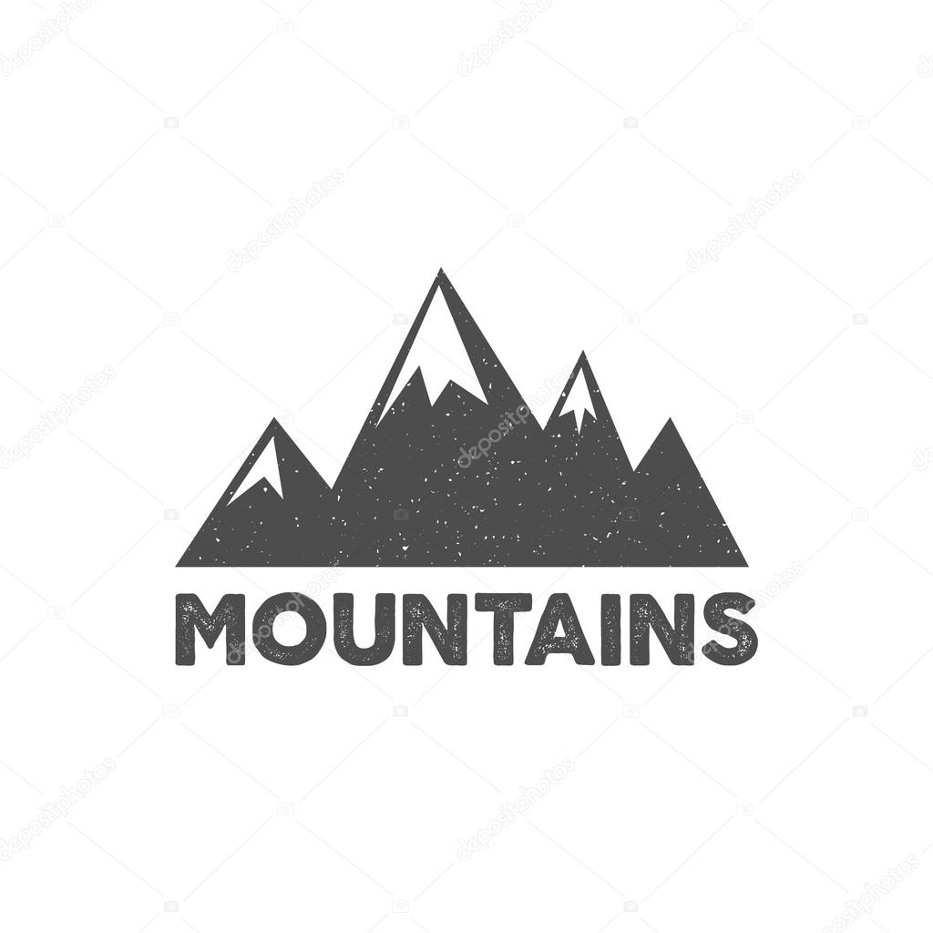 Hand drawn mountain badge. Wilderness old style typography label ...