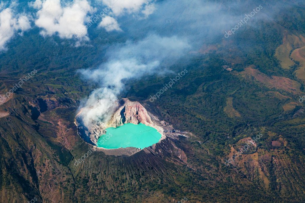 Aerial photo of active volcano Ijen in East Java — Stock Photo ...