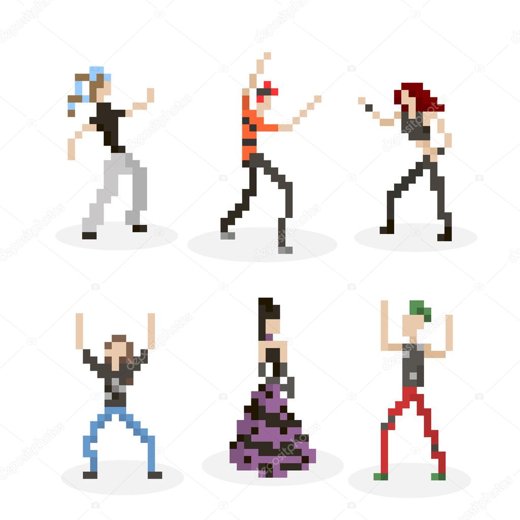 Pixel arte bailando subcultura personas conjunto 2024