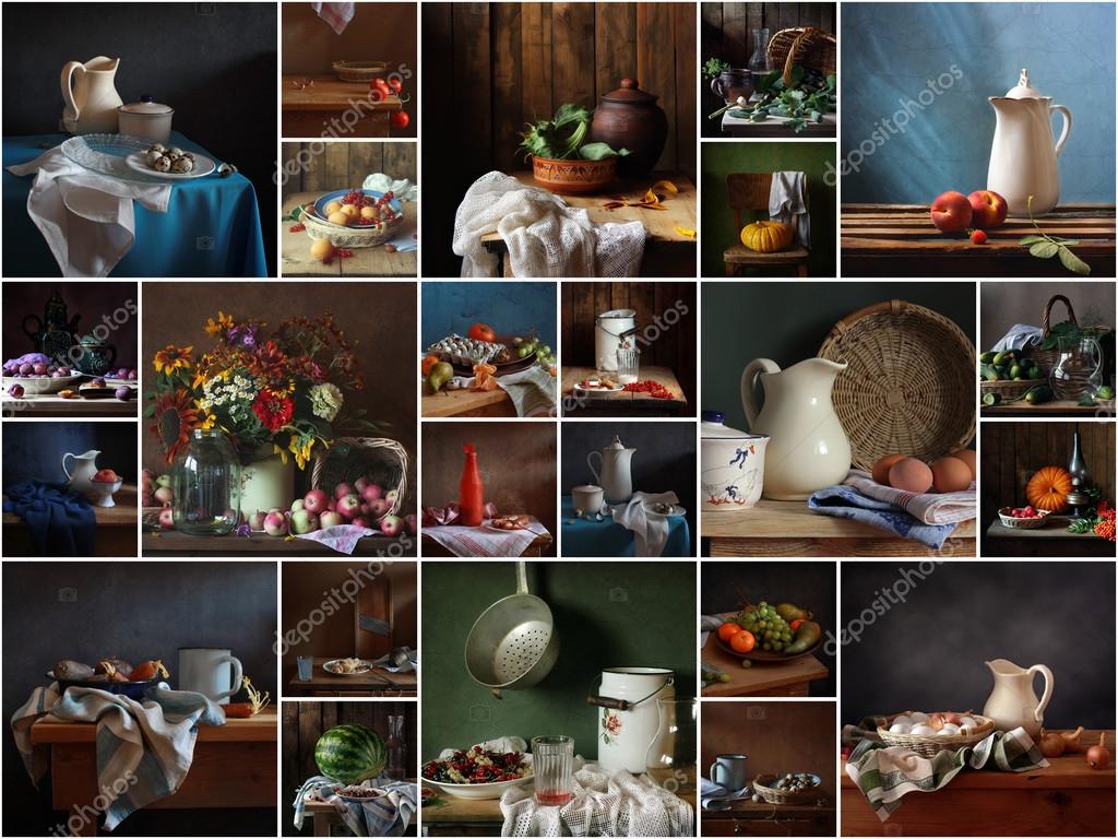 Collage from the still lifes made in kitchen. — Stock Photo © BalaguR ...