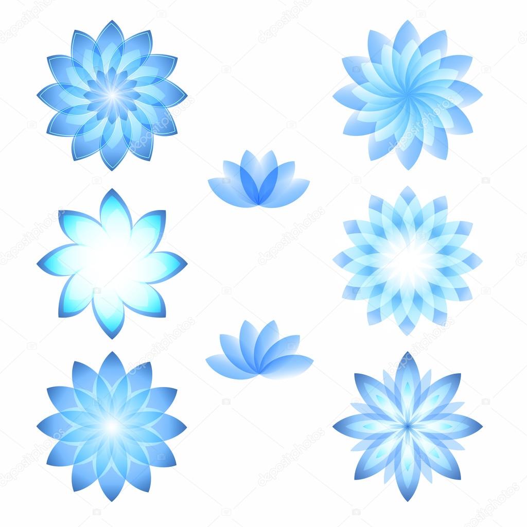 Logotipo flores azules conjunto de iconos fondo blanco 2022