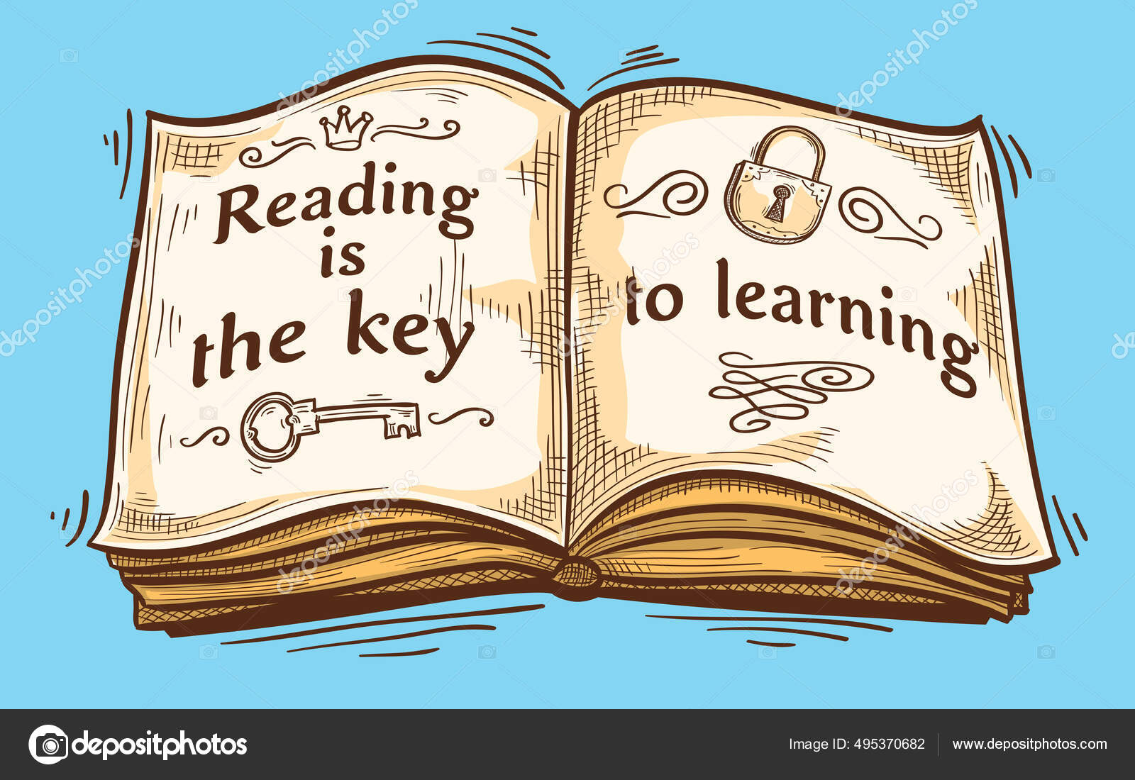 Drawn Opened Book Sign Text Reading Key Learning Stock Vector by ©alex ...