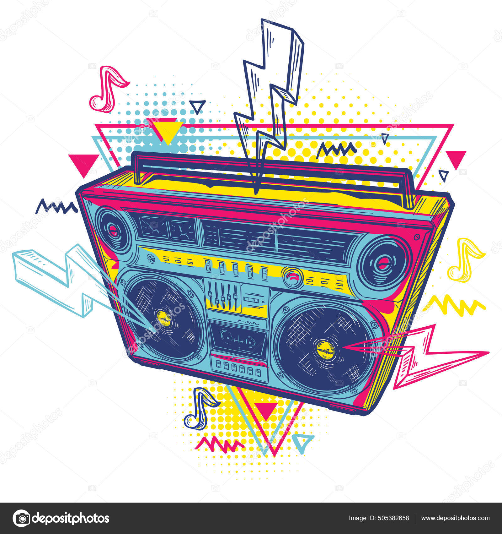Boombox Drawing With Music Notes