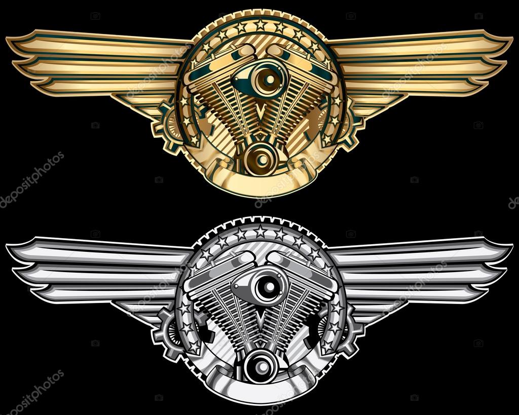Gold and silver engine emblems — Stock Vector © alex_scholar #84664576