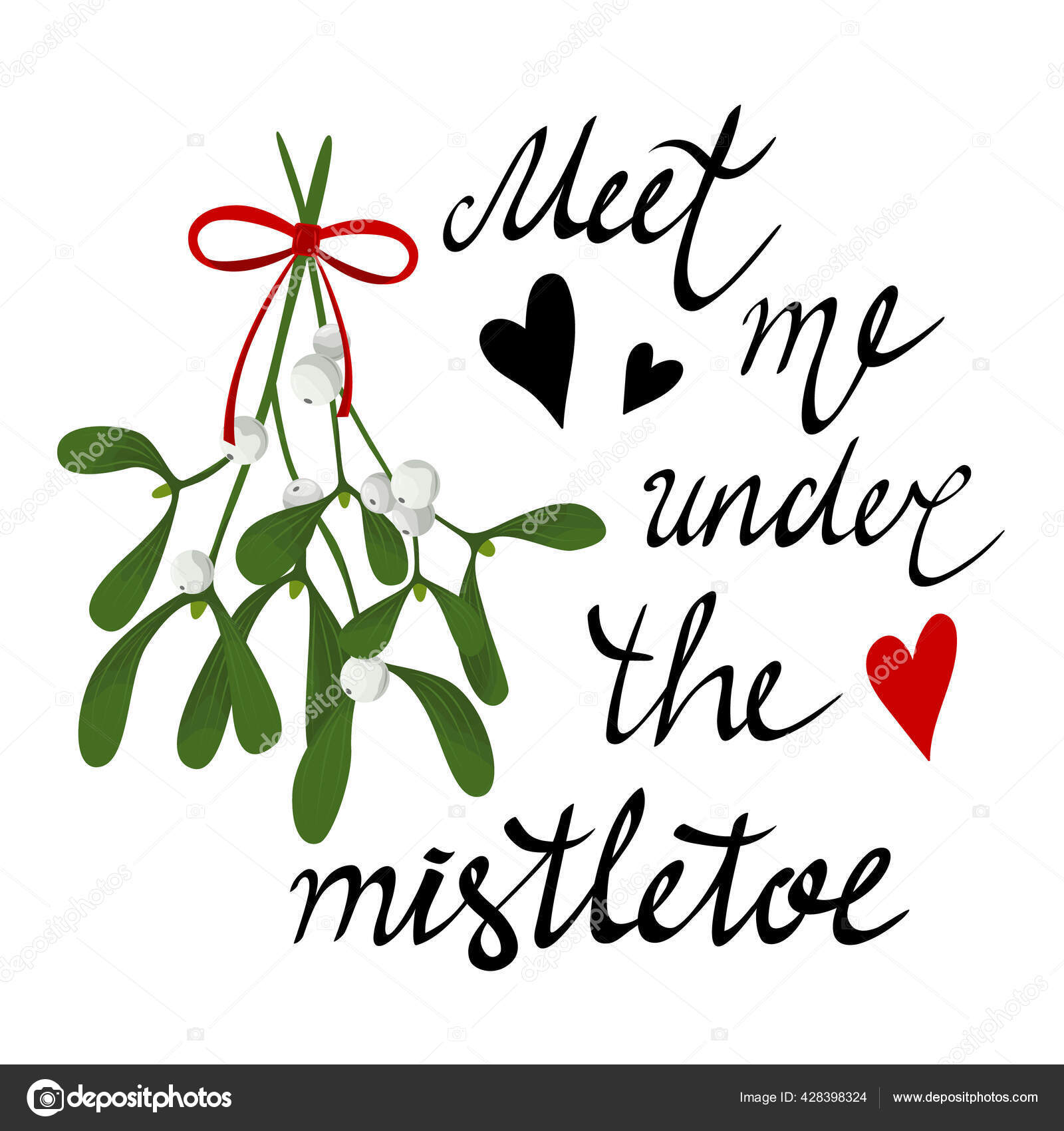 Meet Mistletoe Handwritten Lettering Mistletoe Branch White Berries Red ...