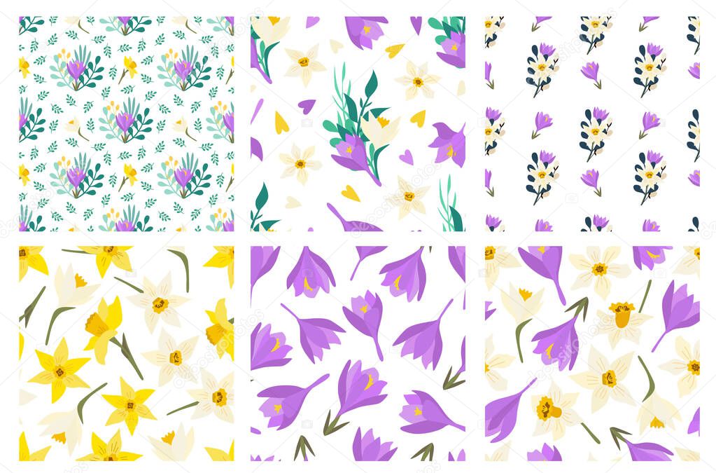 Conjunto de patrones florales sin costura con flores de primavera ...