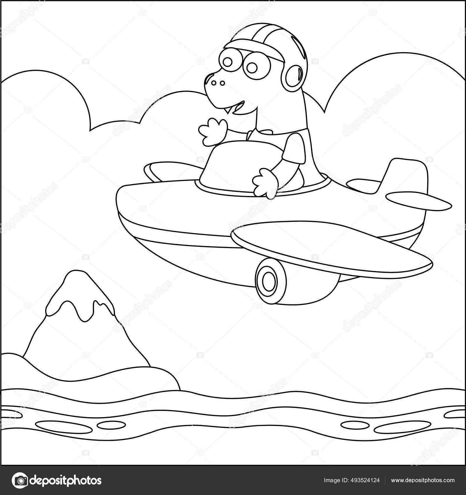 Vector Illustration Cute Dinosaur Pilot Flies Sky Airplane Creative ...